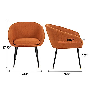 GIA Home Furniture Series Modern Linen Living Room Arm Chair with Matt Black Iron Leg, 2 Pack, Orange