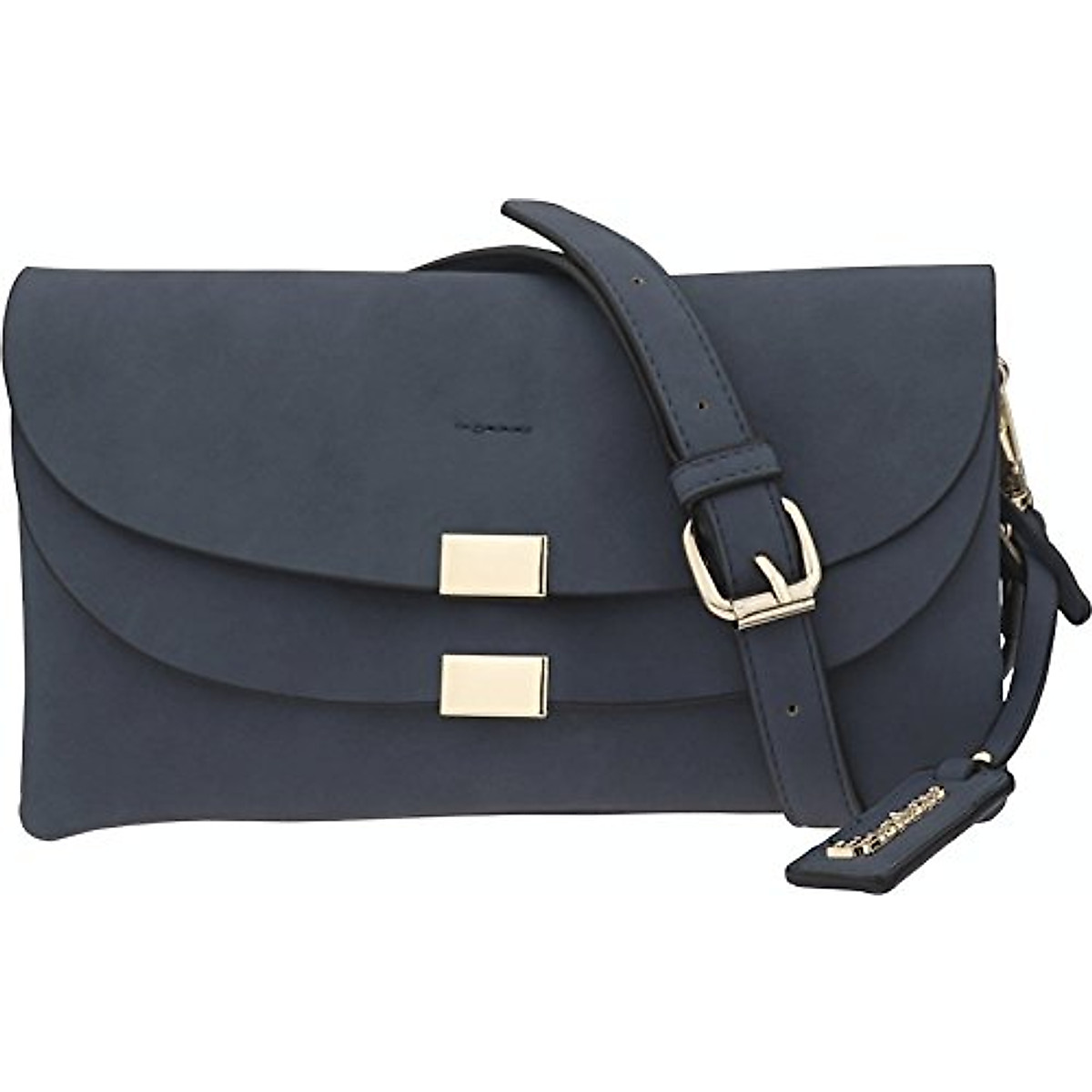 B BRENTANO Vegan Fashion Double-Flap Wristlet Clutch Crossbody Handbag (Navy(N))