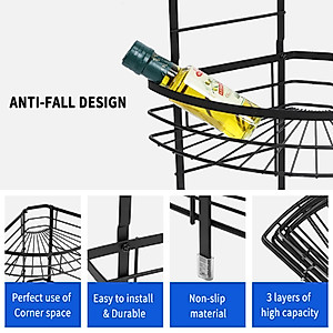 FAGIGY Corner Shower Caddy,3 Tier Shower Organizer Stand,Metal Corner Shelf Baskets for Bathroom,Living Room,Kitchen,Rustproof - Black