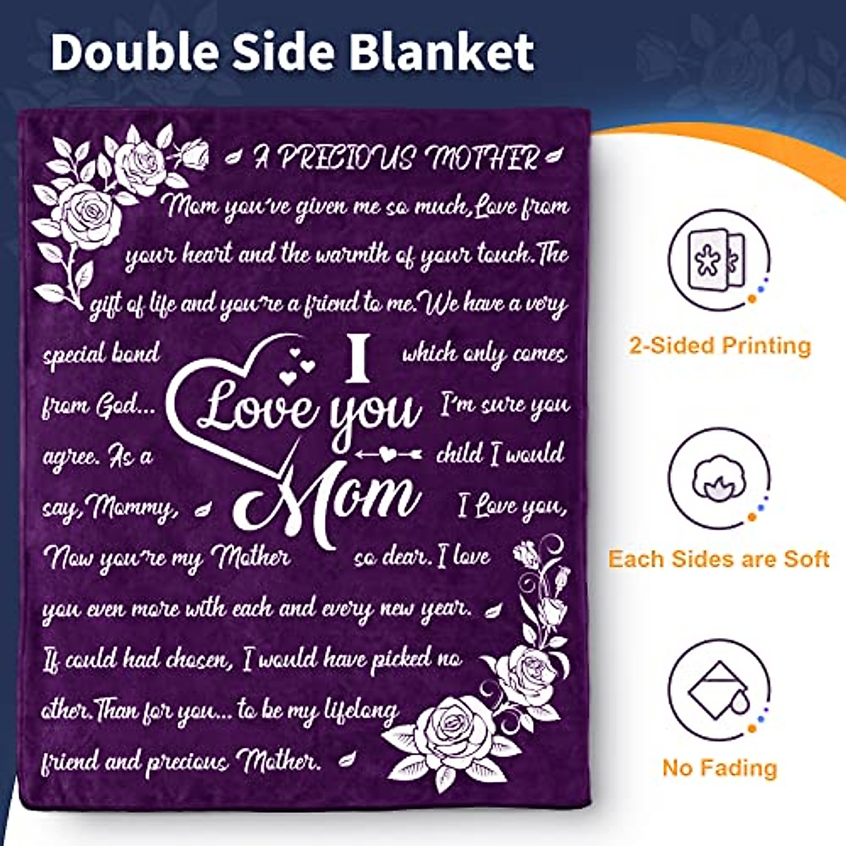 Birthday Gifts for Mom from Daughter Son, I Love You Mom Gifts Throw Blanket, Mother of The Bride Gifts, Anniversary Best Unique Gifts Idea for Mommy Her Women Wife on Mothers Day 50x60 inch