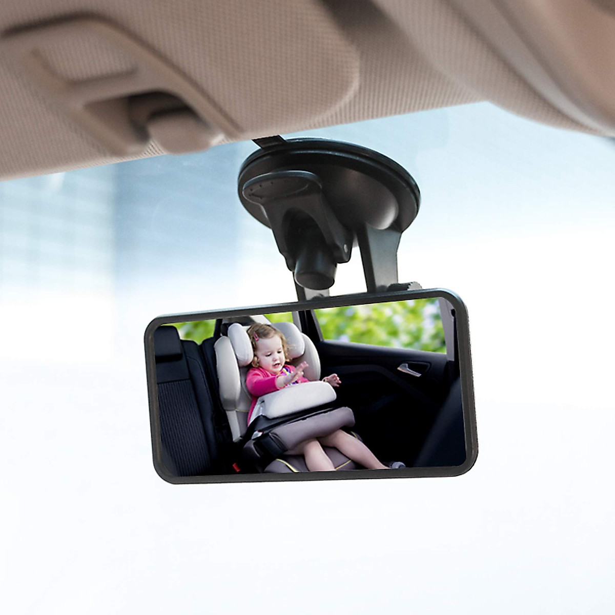 Rear View Mirror for Backseat with Baby- in- Car Sticker, Interior Car Suction Cup Windshield Mirror Strong Sucker Flat Rear View Mirror for Baby Infant Child New