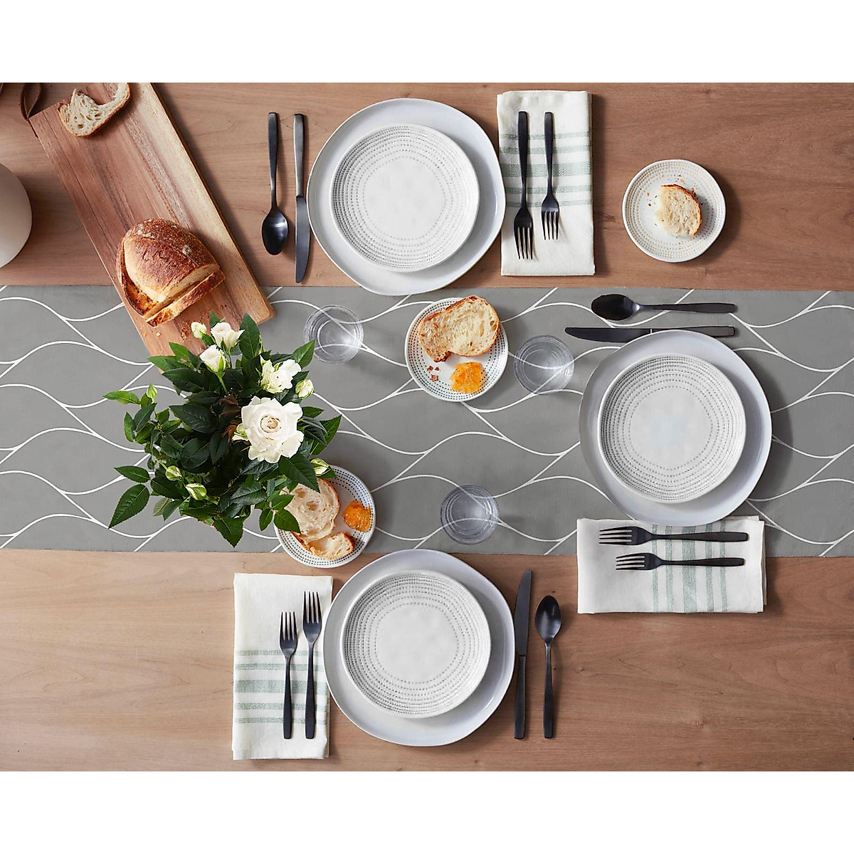 Flouky Kitchen Table Runner for Farmhouse Party Holiday Dinnner,Washable Coffee Table Runners 13x90 inch Long, Gray Wave Geometric Abstract Pattern Table Runner Dresser Scarves Dining Table Decor