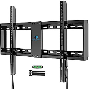PERLESMITH Fixed TV Wall Mount Bracket Low Profile for 32-82 inch LED, LCD, and OLED Flat Screen TVs - Fits 16”- 24” Wood Studs, Fixed TV Mount with VESA 600 x 400mm Holds up to132lbs (PSLLK1), Black