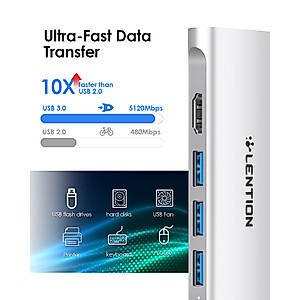 LENTION USB C Hub with 4K HDMI, 3 USB 3.0, SD/Micro SD 3.0 Card Reader, Compatible 2023-2016 MacBook Pro, New Mac Air/Surface, Chromebook, iPhone15 or More, Stable Driver Adapter (C34, Silver)