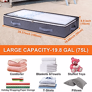 Under Bed Storage Containers, Underbed Storage Bags with Zipper Clear Window Non-Woven Organizer for Clothes Sweater Comforter Blanket Quilts Pillow Toy 75L Grey 3 Pack