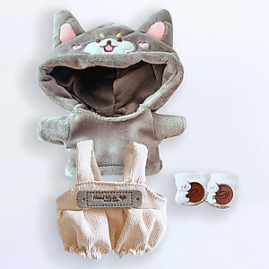 niannyyhouse Dog Suit Dress Up Hoodie Corduroy Overalls Shoes 7.8in（20cm） Plush Doll Stuffed Figures Toys Clothes Accessories (Gray)