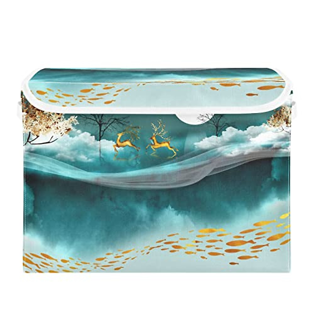 RunningBear 3d Illustration Deer Forest Large Storage Bins with Lid Collapsible Storage Bin Cubes Boxes Cute Bin for Home Office