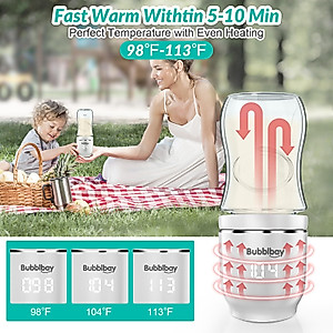 Bubblbay Portable Bottle Warmer,104° Digital Thermostat Baby Bottle Warmer with Upgraded 5 Adapters Leak-Proof Design,Wireless LED Display Travel Bottle Warmer for Breastmilk or Formula