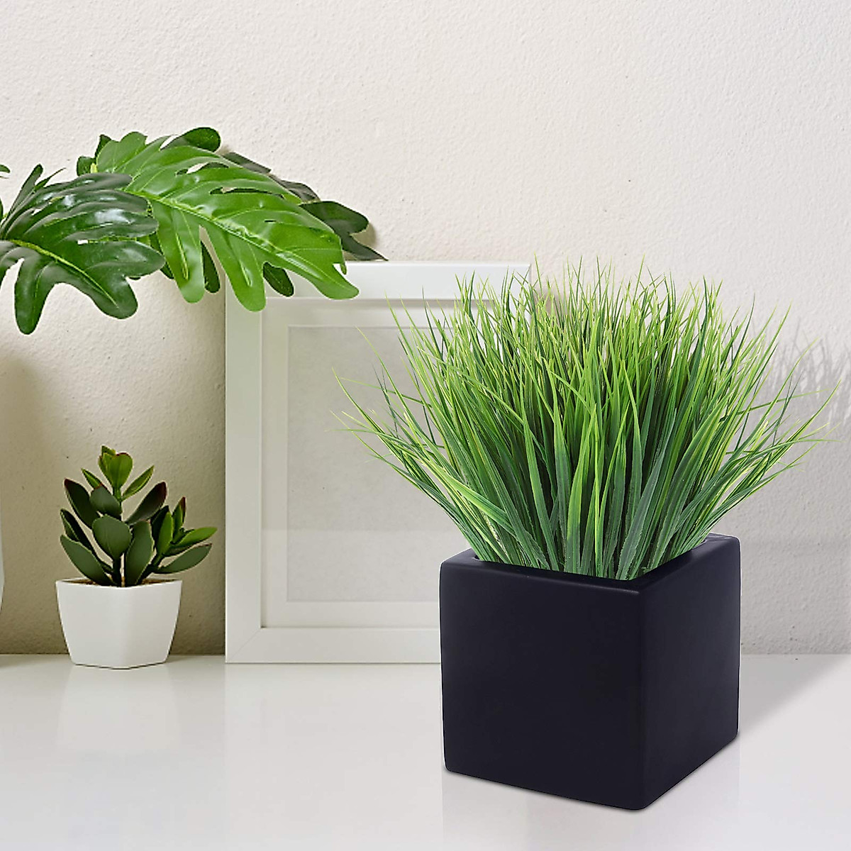 EZFLOWERY 4 Pcs Artificial Plastic Green Wheat Grass, Shrubs, Bushes, Fake Plants, Indoor, Outdoor, Home, Garden, Veranda, Kitchen, Office, Hotel, Table, Window Box, Shelf Decoration. (4, Wheat Grass)