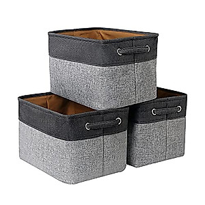 MEGACRA Storage Baskets 3 Pack Shelf Baskets Collapsible Storage Bins for Clothes 15X10.2X9.4 Inch Decorative Basket with Handles Large Baskets for Organizing Nursery Closet Bathroom Foldable Toy Storage Closet Organizer (Black&Grey)