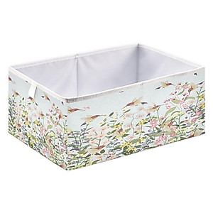 FUGIDOG 11x11x11 inch Fabric Storage Bins Flowers Hummingbirds Foldable Storage Cubes Baskets with Handles Clothes Toys Storage Box for Nursery Closet Shelves Organizer