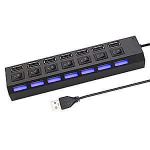 CUJUX USB Power Adapter 7 Port Multiple Expander 2.0 USB Hub with Switch for PC Multi-Interface (Color : Black)