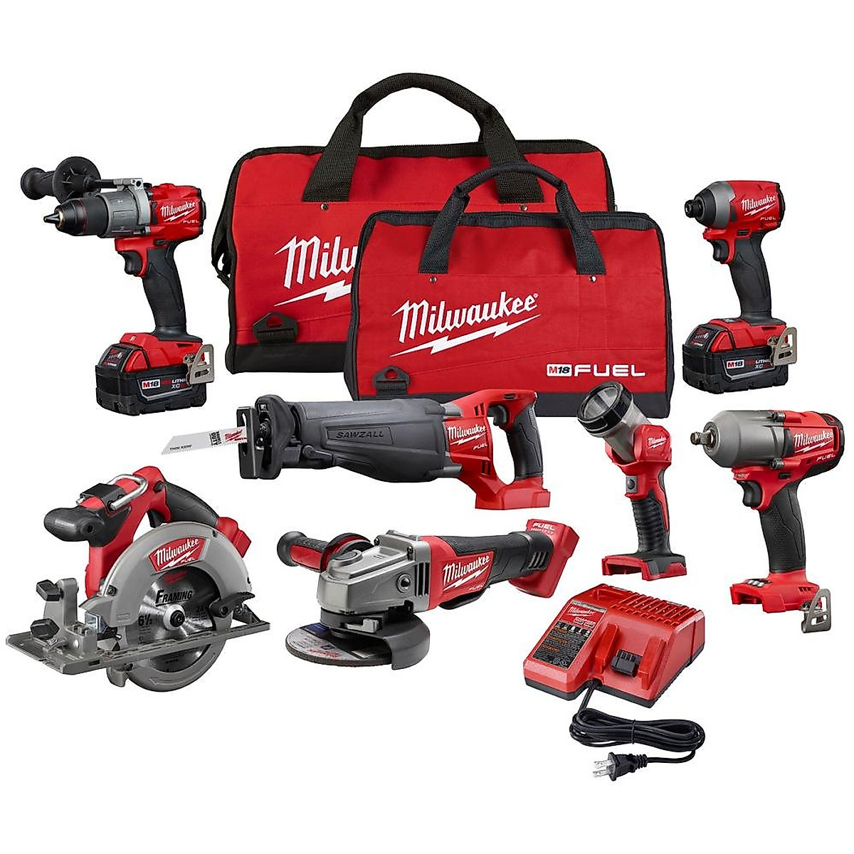 2997-27 M18 18-Volt Lithium-Ion Brushless Cordless Combo Kit (7-Tool) W/ (2) 5.0 Ah Batteries, (1) Charger, (2) Tool Bags