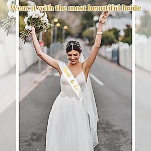 2 PCS Bride to Be Sash, Bride Headband for Wedding, Rhinestone Bridal Tiara & White Gold Bride Sash Bachelorette Party Accessories for Bridal Shower, Engagement, Wedding