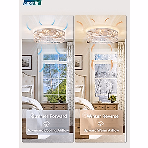 LEDIARY Caged Ceiling Fans with Lights, White Flush Mount Ceiling Fan with Remote, Small Low Profile Bladeless Ceiling Fan Light Fixture for Bedroom, Kitchen, Dining Room-White Gold Color