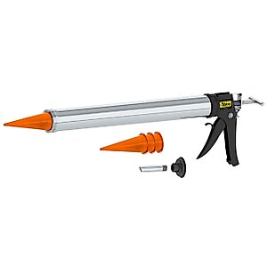 Albion Engineering Company DL-59-T17 Professional Line Special Deluxe Manual Bulk Caulking Gun with Metal Nozzle, Metal Adapter & 3 Orange Cone Nozzles, 30 oz