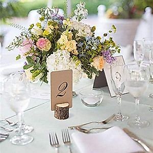 Jofefe 12Pcs Mini Premium Wood Place Card Holders and 24Pcs Kraft Table Place Cards, Rustic Mini Table Number Holders, Table Sign Stand, Name Card Photo Picture Holders for Wedding, Party, Birthday.