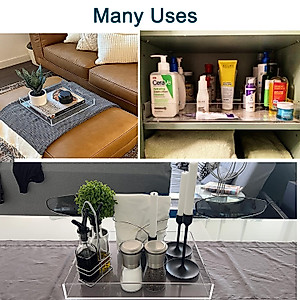 2 Pack Acrylic Tray,Vanity Tray 11.2x5.9 Inch,Acrylic BathroomTray for Counter,Clear Serving Tray for Cup, Sponge, Soap, Plant (Large, Clear)