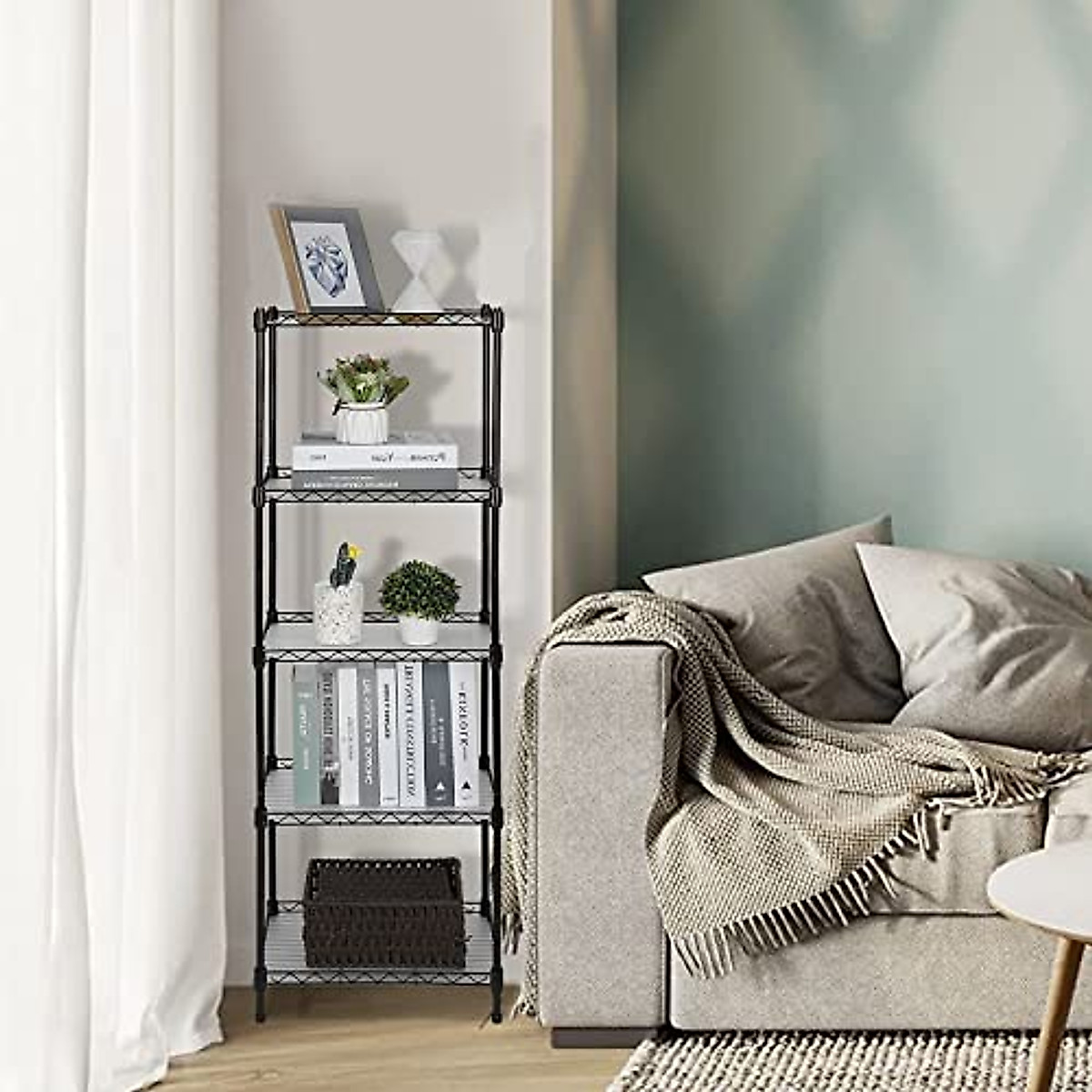 Guangfoshun 5-Tier Wire Shelving, 11.8x15.7x63in, Black - Heavy Duty Shelf - Kitchen Storage Shelves