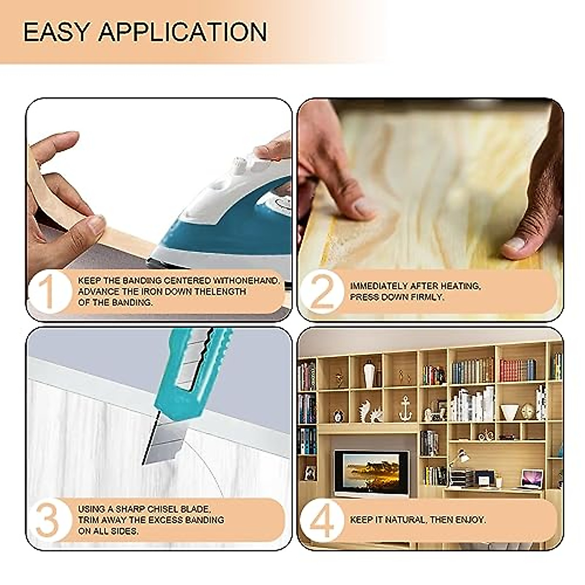 Edge Banding, PNXKTXO 2" 50ft Roll Wood Veneer Strips with Hot Melt Adhesive, Iron-on Wood Banding Strips for Cabinet Repair Furniture Restoration Wood Trim Birch