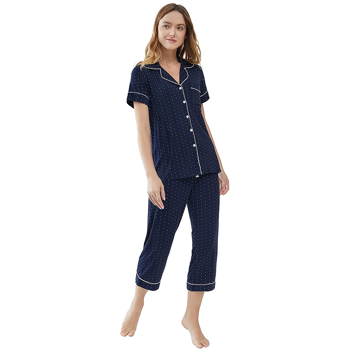 Joyaria Womens Bamboo Viscose Pajamas Set Cooling Moisture Wicking Pjs Night Sweats Sleepwear(White, Small)