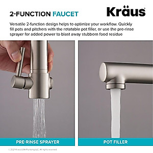 KRAUS Artec Pro Commercial Style Pre-Rinse Single Handle Kitchen Faucet with Pot Filler in Matte Black, KPF-1603MB