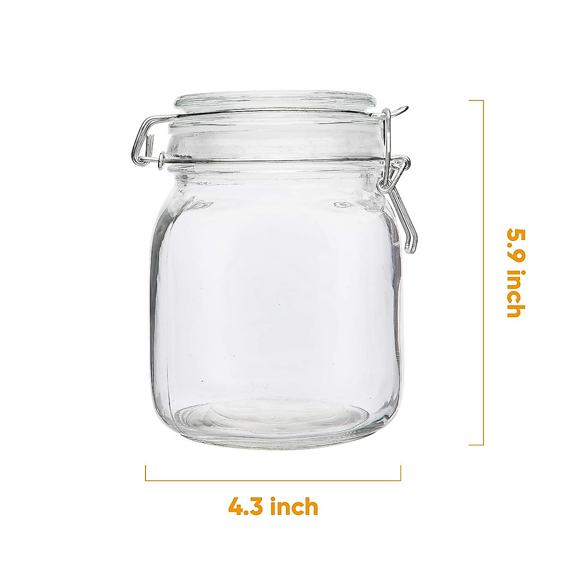 Glass Kitchen Storage Canister Mason Jars with Lids,32oz Airtight Glass Canister with Hinged Lid，Perfect for Kitchen Canning Cereal,Pasta,Sugar,Beans (Labels & Chalk Marker)-Set of 6