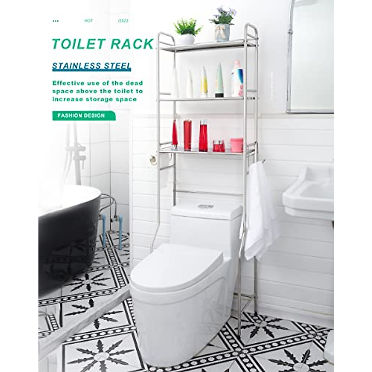 susunnus Over The Toilet Storage 3 Tier,Over The Toilet Shelf,Over Toilet Bathroom Organizer,Over Toilet Shelf,Stainless Steel,Over Washer and Dryer Shelves,Bathroom Shelves Over Toilet