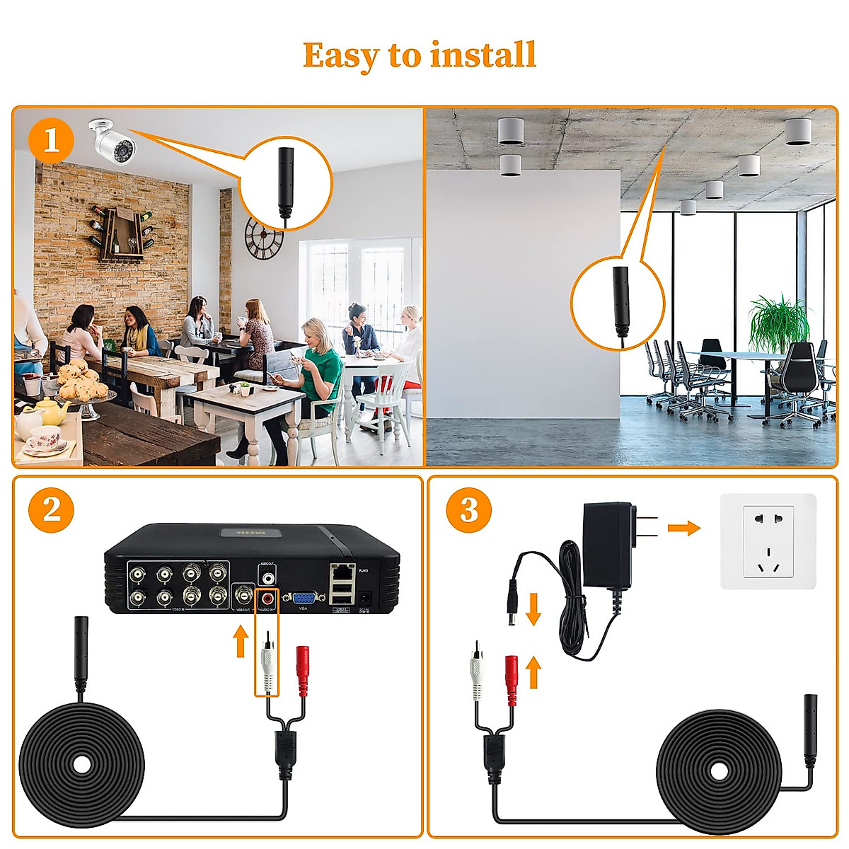 Dacheng xiaochen CCTV Microphone, High Sensitive Security Camera Microphone CCTV Audio Pickup Device Mic with 60 Ft Cable, 3.5mm PickupAPMic-60ft 0