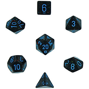 Polyhedral 7-Die Speckled Dice Set - Blue Stars