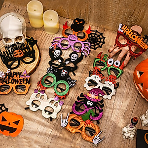 Mega-L 12Pcs Halloween Glasses, Halloween Party Favors Glitter Eyeglasses, Photo Booth Props for Women Adult Cosplay Costume Accessories Party Supplies Decorations Glasses with Pumpkin Spider Ghost