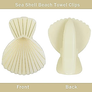 Kirmoo 4 Pieces Sea Shell Beach Towel Clips for Beach Pool Chairs Blankets Cruise Jumbo Size Portable Towel Holders Beach Accessories Clothes Pins Pegs for Clothes Quilt Blanket (Sea Shell)