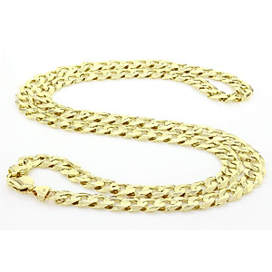 14K Real Genuine Solid Gold 9MM Extra Wide Flat Cuban Link Chain, Made in California,8"
