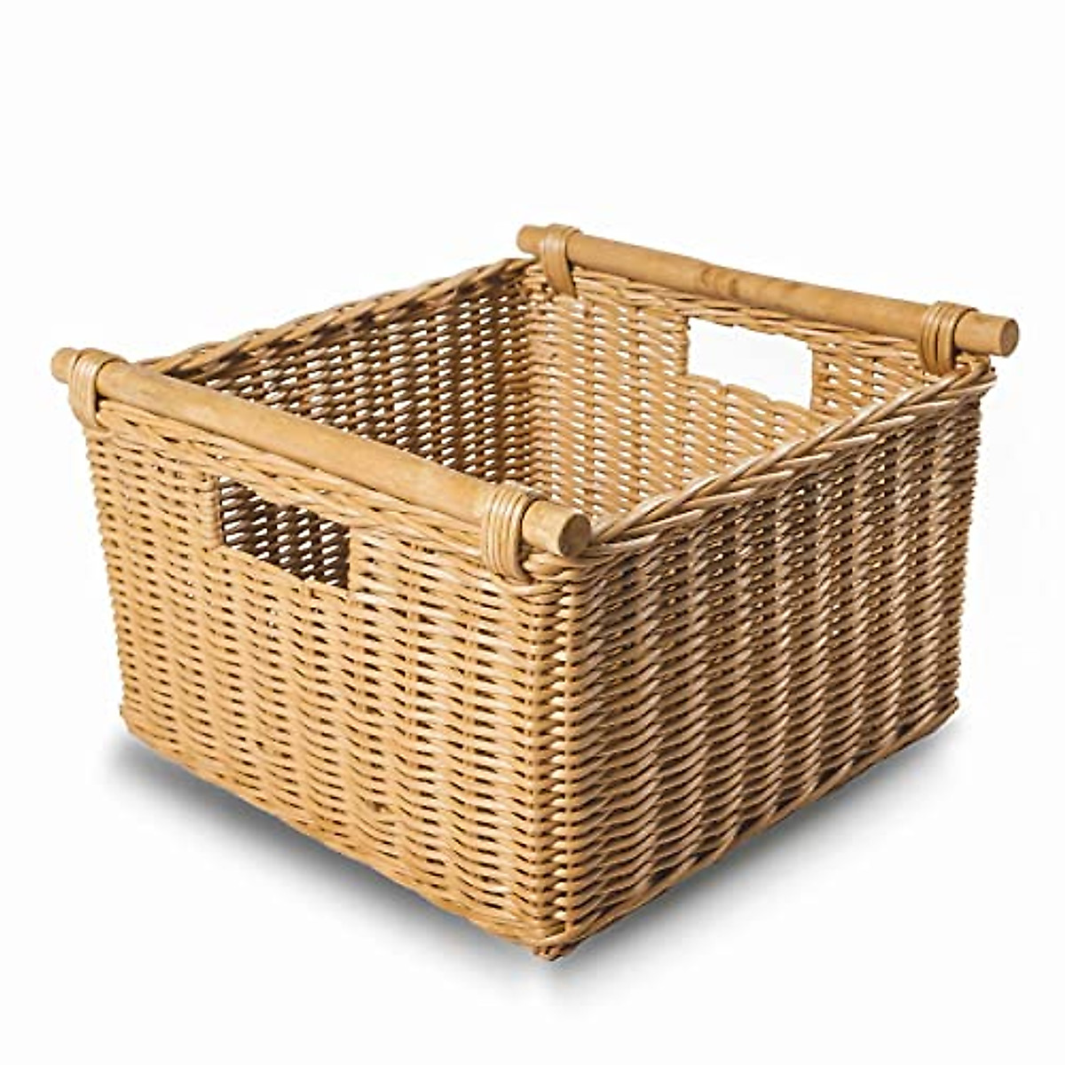 The Basket Lady Deep Pole Handle Wicker Storage Basket, Large, 15 in L x 15.5 in W x 9.5 in H, Sandstone