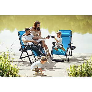 Ezcheer Oversized Zero Gravity Chair with Foot Rest Cushion, 31.5 inches Wide Folding Beach Recliner,Support up to 402 lbs Lounge Chair Yard Chair with Cup Holder
