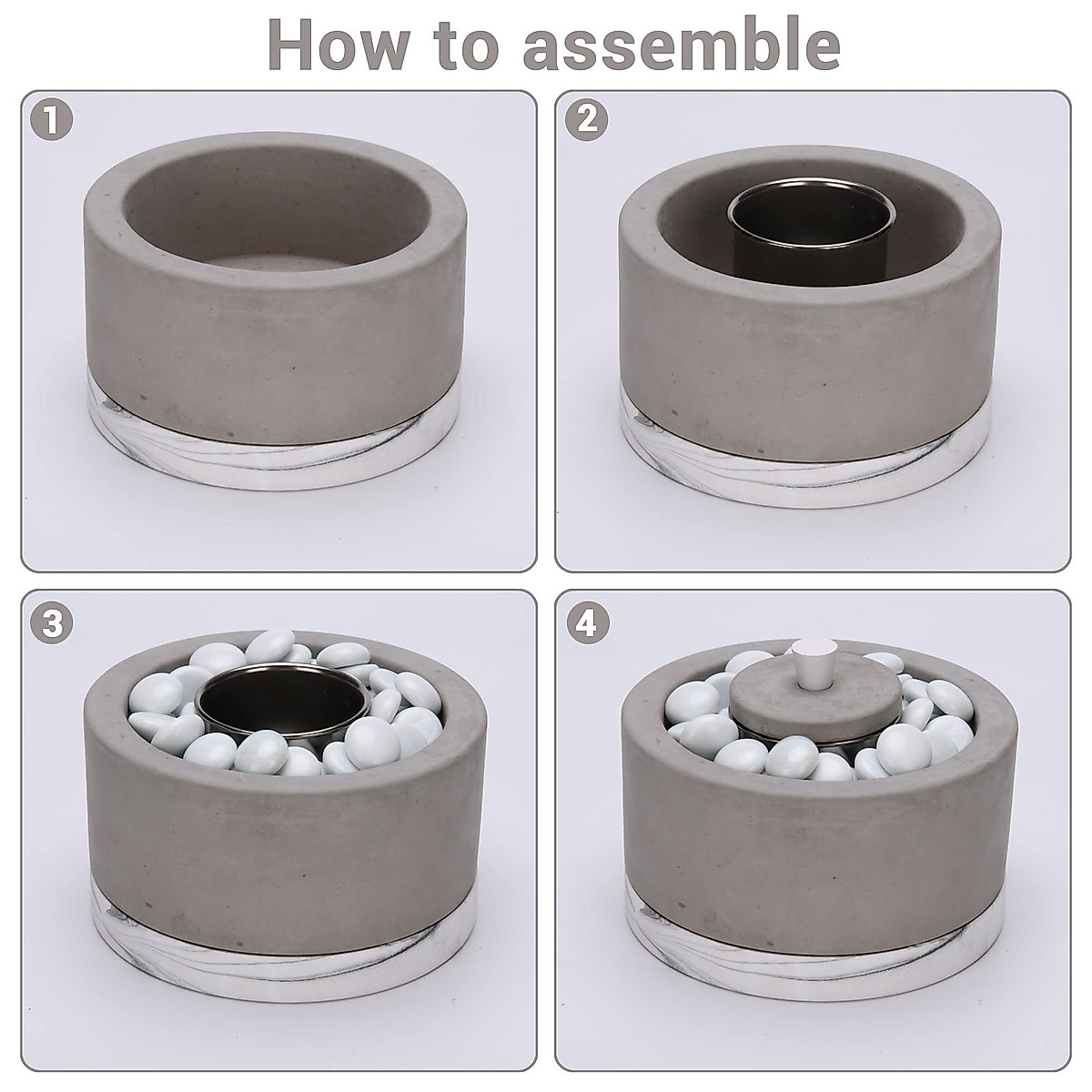 MJ Home Tabletop Fire Pit Bowl, Indoor Pit, Small Smores Place, Portable Fireplace, Personal Round Firebowl with Flame, Firepits for Use on Patio, Balcony, Camping., Gray White