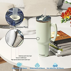 WANSHAN 40 oz Tumbler with Handle and Straw Lid - Steel water bottle Travel Mug Iced Coffee Cup, Insulated Reusable Stainless