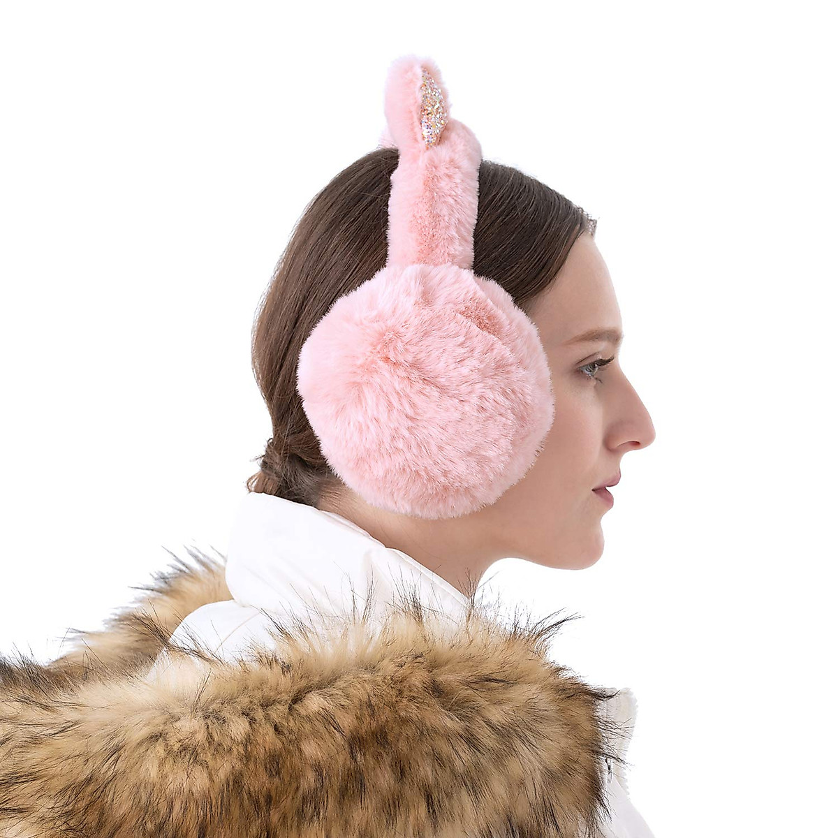 Surblue Foldable Cat Ear Earmuffs Winter Warm Outdoor Ear Covers Headband Fur Ear Warmer, Pink
