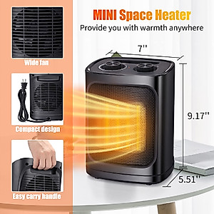 Antarctic Star Space Heater, Portable Electric Heater Ceramic Fan Small Mini Heaters Indoor Use ETL Certified 3 Modes Thermostat, Tip Overheat Protection Quiet Office Room Desk Home,9.1 Inch.