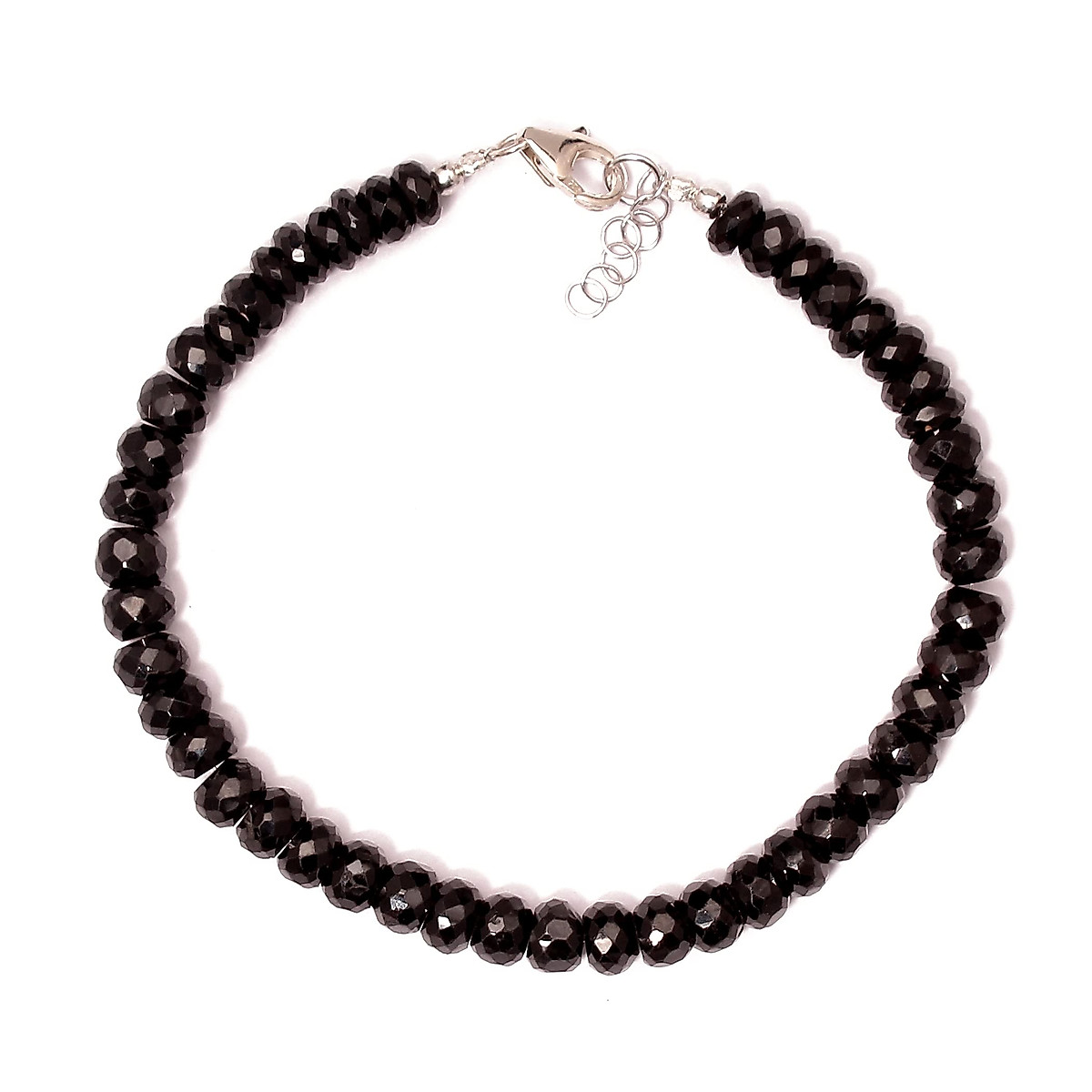 A&M GEMS & JEWELS A&M Black Spinel Faceted Rondell Gemstone Beaded Bracelet, Unique Black Spinel Gemstone Bracelet Jewelry for Women's (7.25)