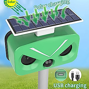 Ultrasonic Animal Repeller, Ultrasonic Solar Pest Repeller Outdoor with Motion Sensor and Sound,Waterproof Device for Garden, Farm, Yard, Dogs, Cats, Birds and More
