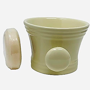 G.B.S Heavy Duty Ceramic Ivory Shaving Mug with Knob Handle and Natural Soap