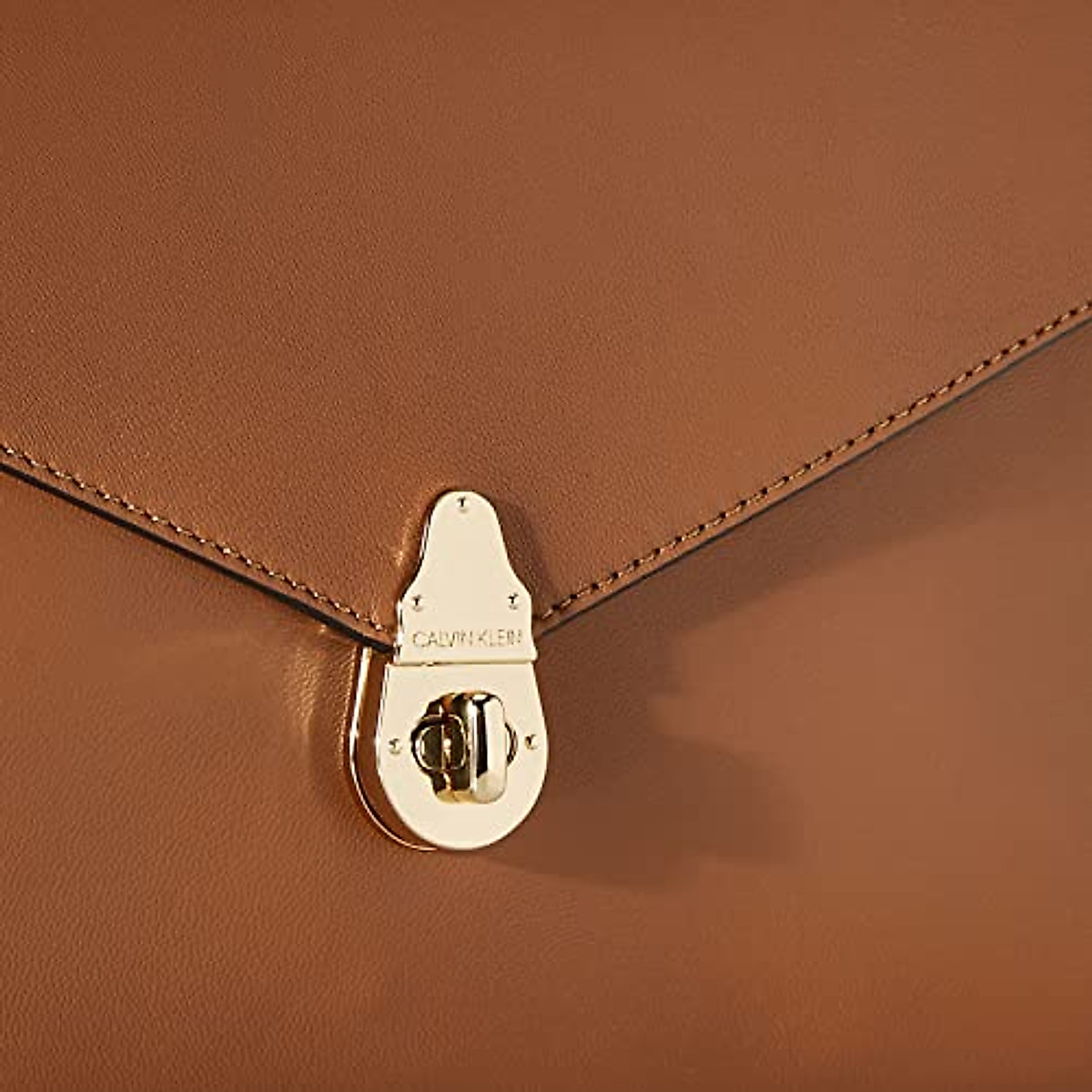 Calvin Klein Soft Lock Lamb Leather Large Convertible Crossbody Shoulder Bag, Caramel