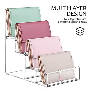 DOITOOL 4- Tier Handbag Purse Riser Display Shelf, Clear Acrylic Wallet Display Stand Holder, Jewelry Display Riser Shelf for Display Or Collection