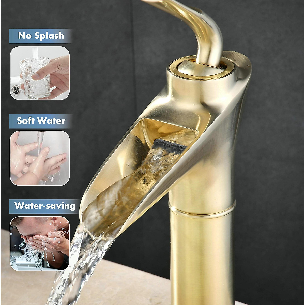 SHUNLI Waterfall Bathroom Faucet Brushed Gold Bathroom Sink Faucet,Single Hole Single Handle Lavatory Vanity Bath Faucet Commercial,Solid Brass