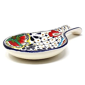 Handmade Pottery Spoon Rest, Dots & Flowers Encantada