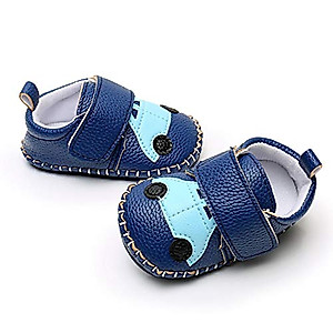 Lidiano Baby Non Slip Rubber Sole Cartoon First Walking Slippers Crib Shoes Newborn Infant Toddler Training Shoes (12-18 Months, Blue Car)
