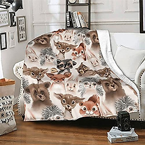 JASMODER Squirrel Bear Fox Cute Forest Animals Throw Blanket Warm Ultra-Soft Micro Fleece Blanket for Bed Couch Living Room