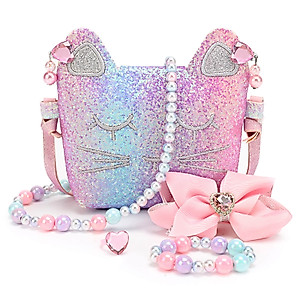 Mibasies Purse for Little Girls Dress Up Jewelry Pretend Play Kids Accessories Gifts Presents (Pink Purple Rainbow1)