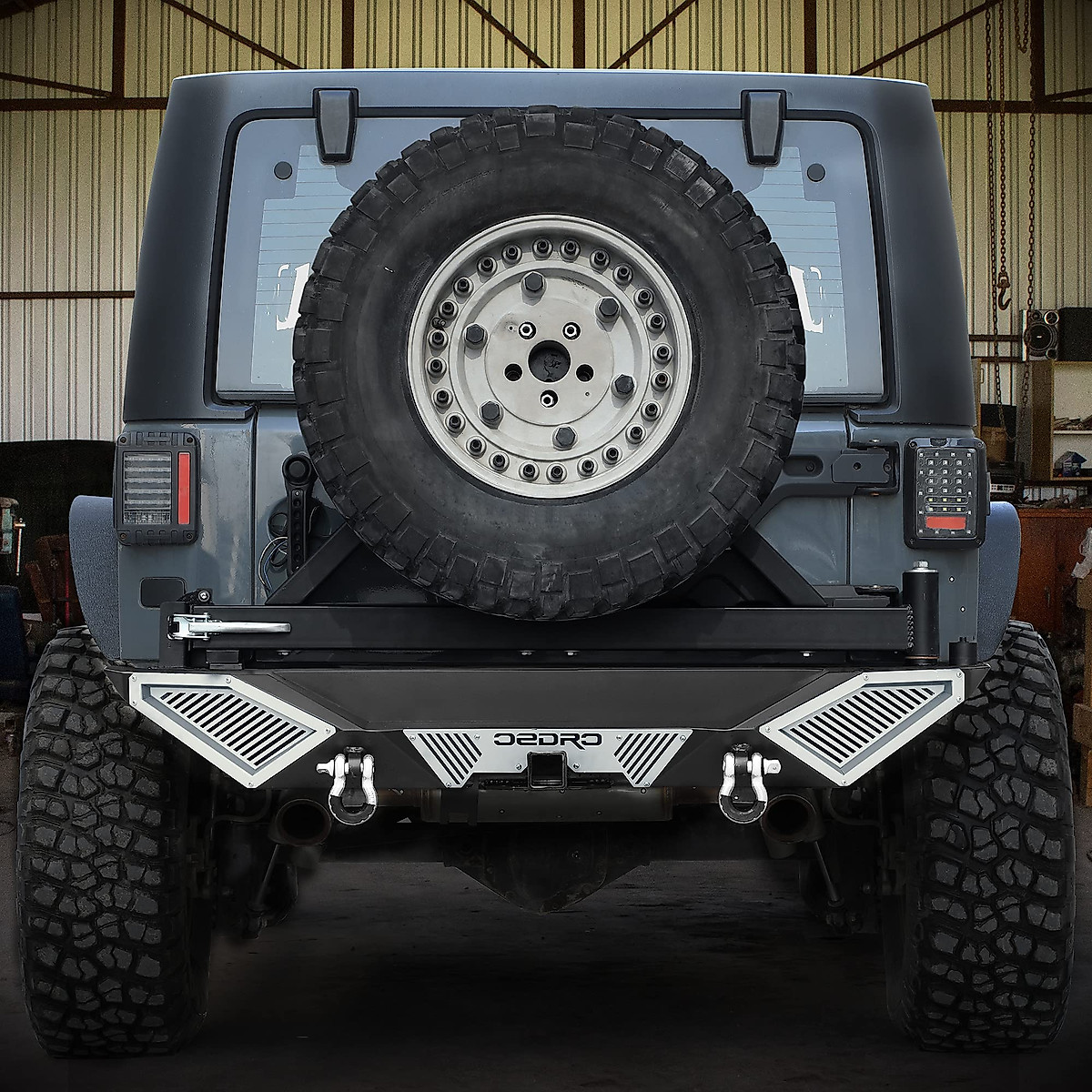 OEDRO Rear Bumper Combo Compatible with 2007-2018 Jeep Wrangler JK & Unlimited JKU (2/4 Doors), Off Road Full Width with Hitch Receiver & D-Rings & Paintable Armor
